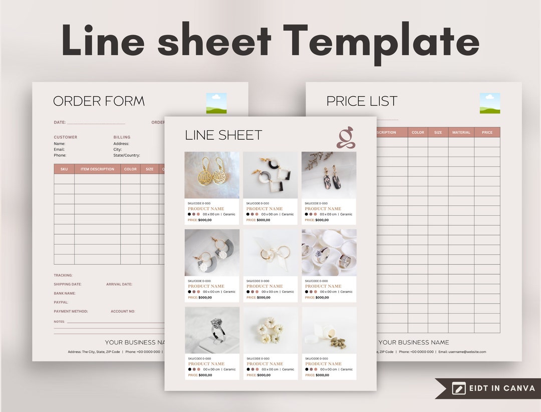 Wholesale Line Sheet, Line Sheet Template, Price List Template, Order ...
