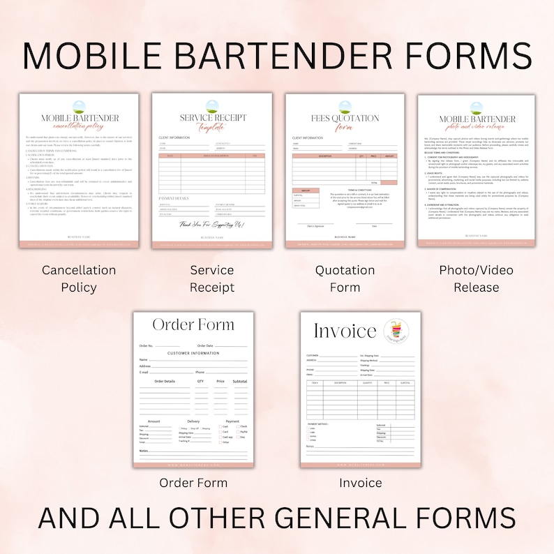 Mobile Bar Forms Bundle, Mobile Bar Contract, Event Client Consent ...
