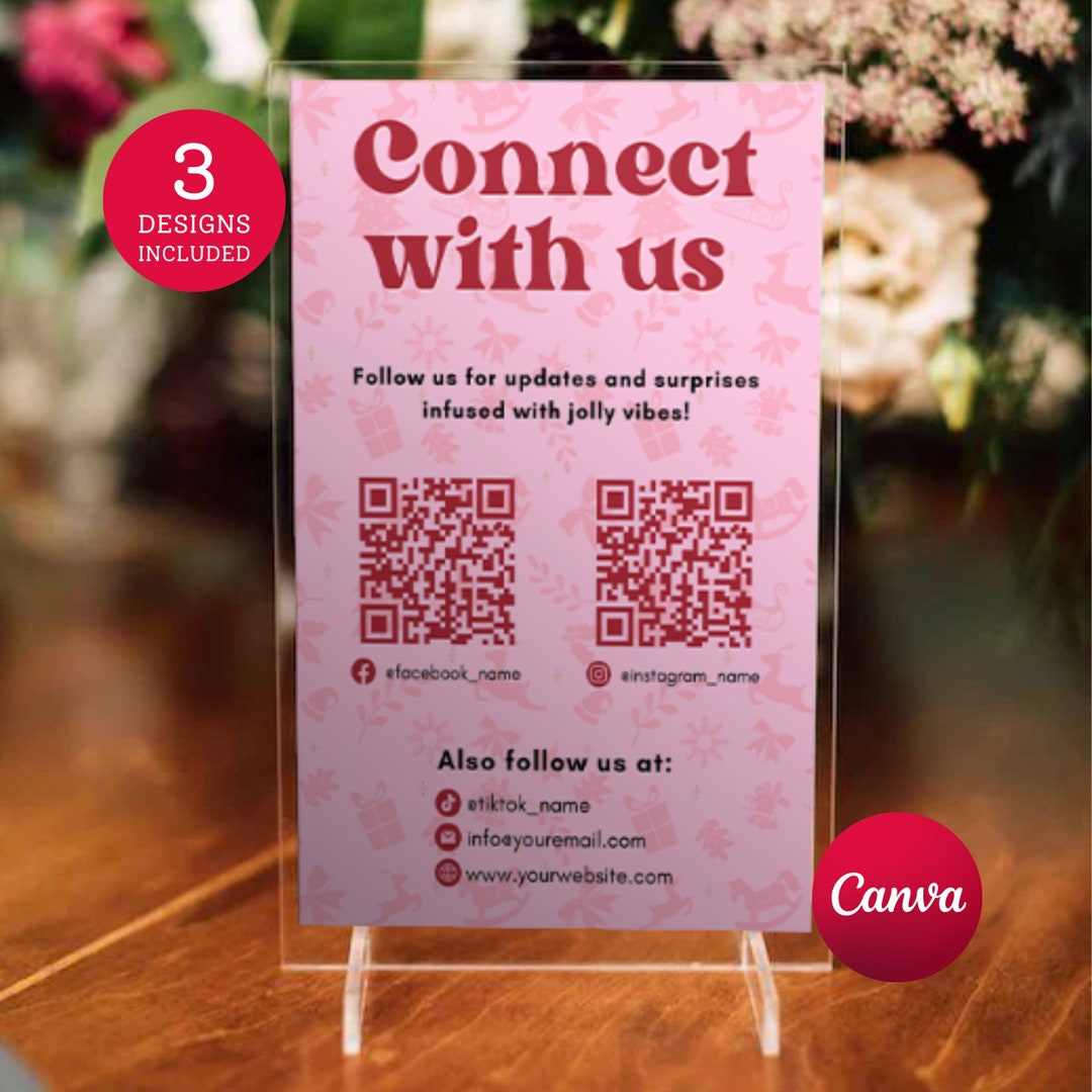 Holiday Lets Connect QR Code Sign, Social Media Sign, Editable Small ...