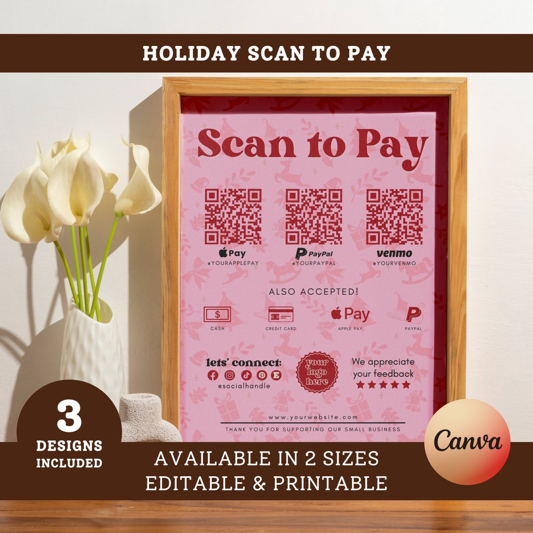 Holiday Scan to Pay, Christmas QR Code Sign, Website, Reviews, Book ...