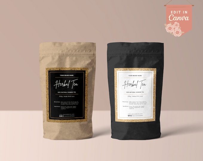 Editable Pouch Label Template, DIY Tea & Coffee Label, Custom Product ...