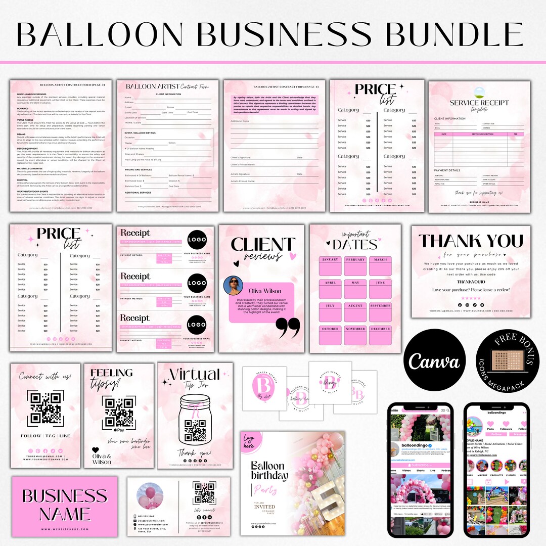 Balloon Business Bundle, Balloon Menu Contract Artist, Balloon Garland ...
