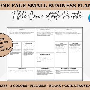 One Page Business Plan, Business Plan Template, Small Business Plan ...