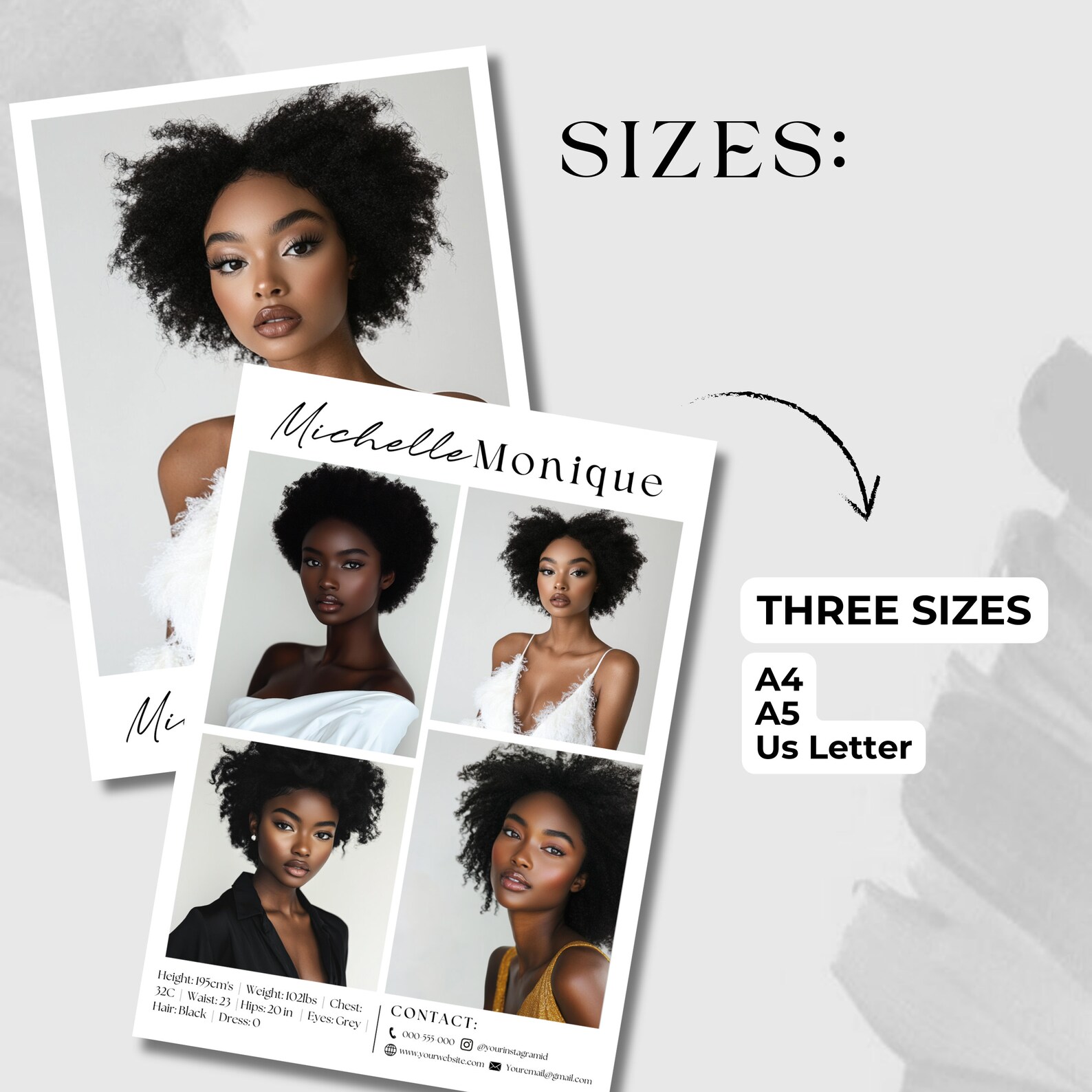 Modeling Comp Card Template, Model Portfolio Templates, Fashion Resume ...