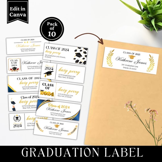 Graduation Return Labels Template Gold Metallic Graduation Glitter DOT