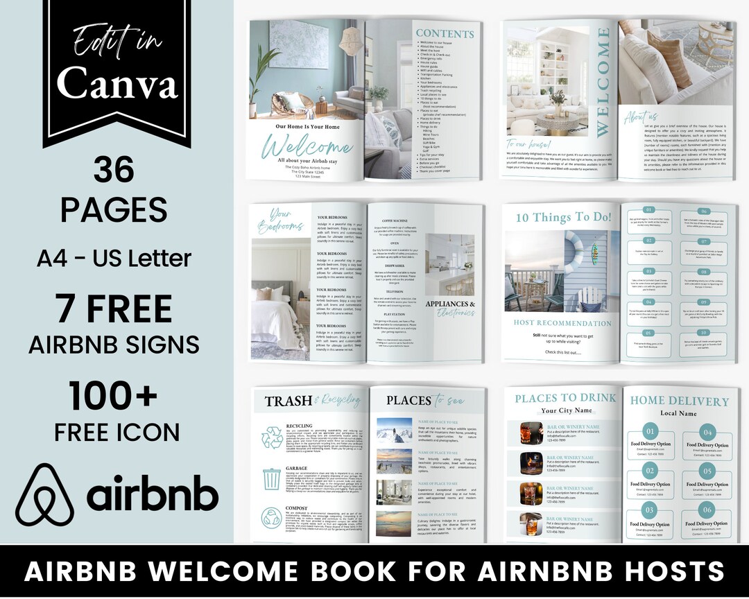 Airbnb Welcome Book Template, Airbnb Signs, Editable Airbnb House Guide ...