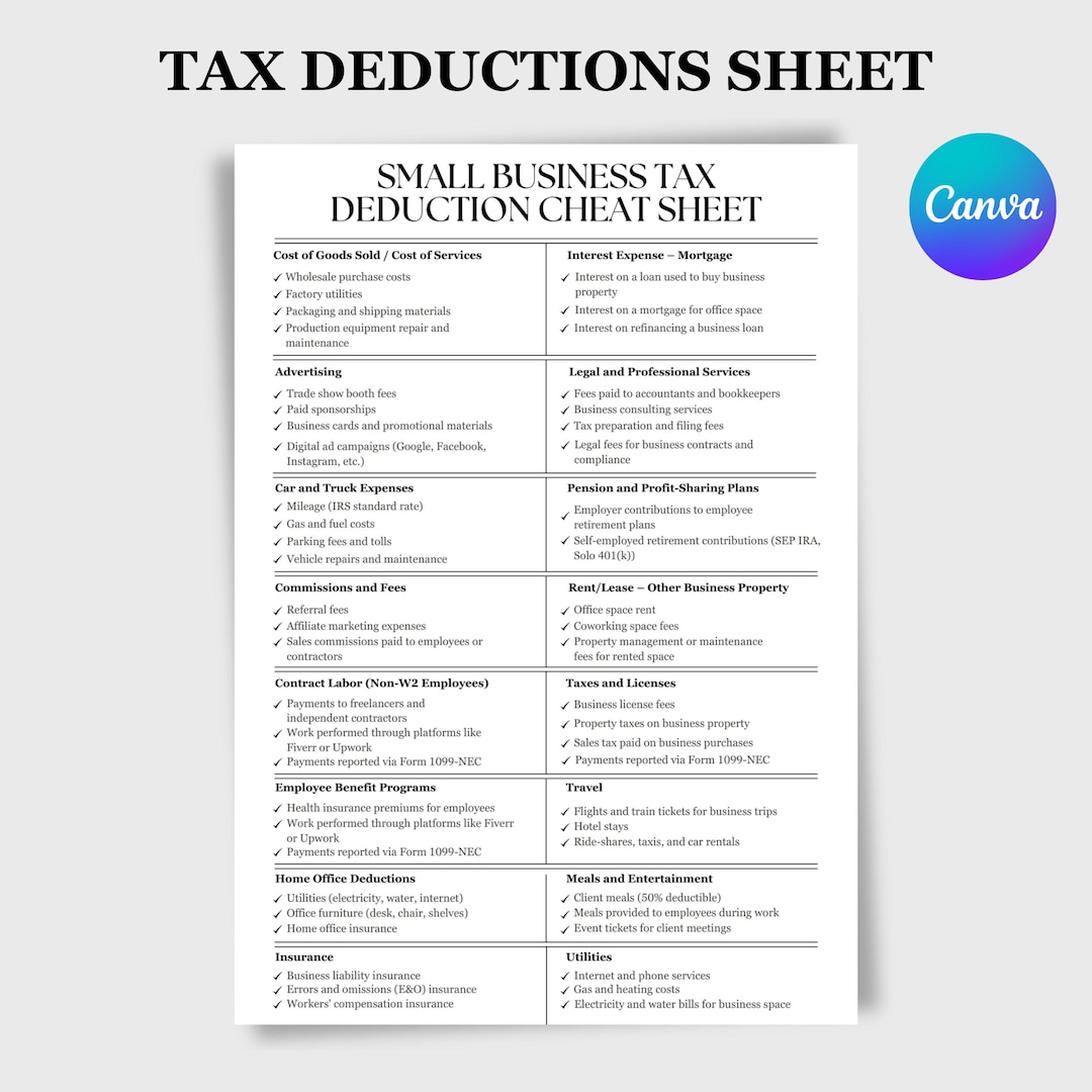 Tax Deduction Sheets, Business Tax Deductions,tax Deduction Tracker ...