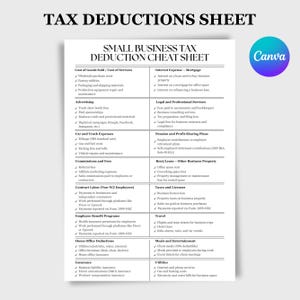 Tax Deduction Sheets, Business Tax Deductions,tax Deduction Tracker ...
