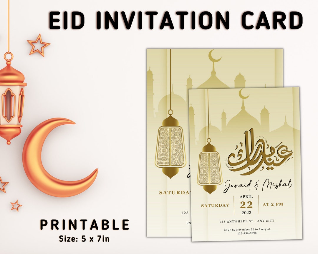 Elegant Eid Party Invitation: Islamic Art, Modern Prints (5x7 In, Canva ...