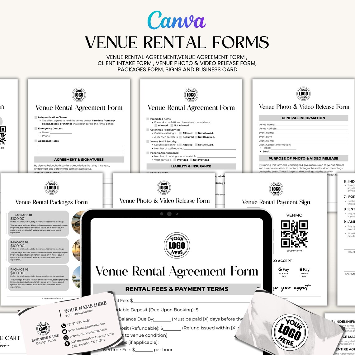 Event Venue Rental Service Contract, Venue Rental Forms Bundle, Wedding ...