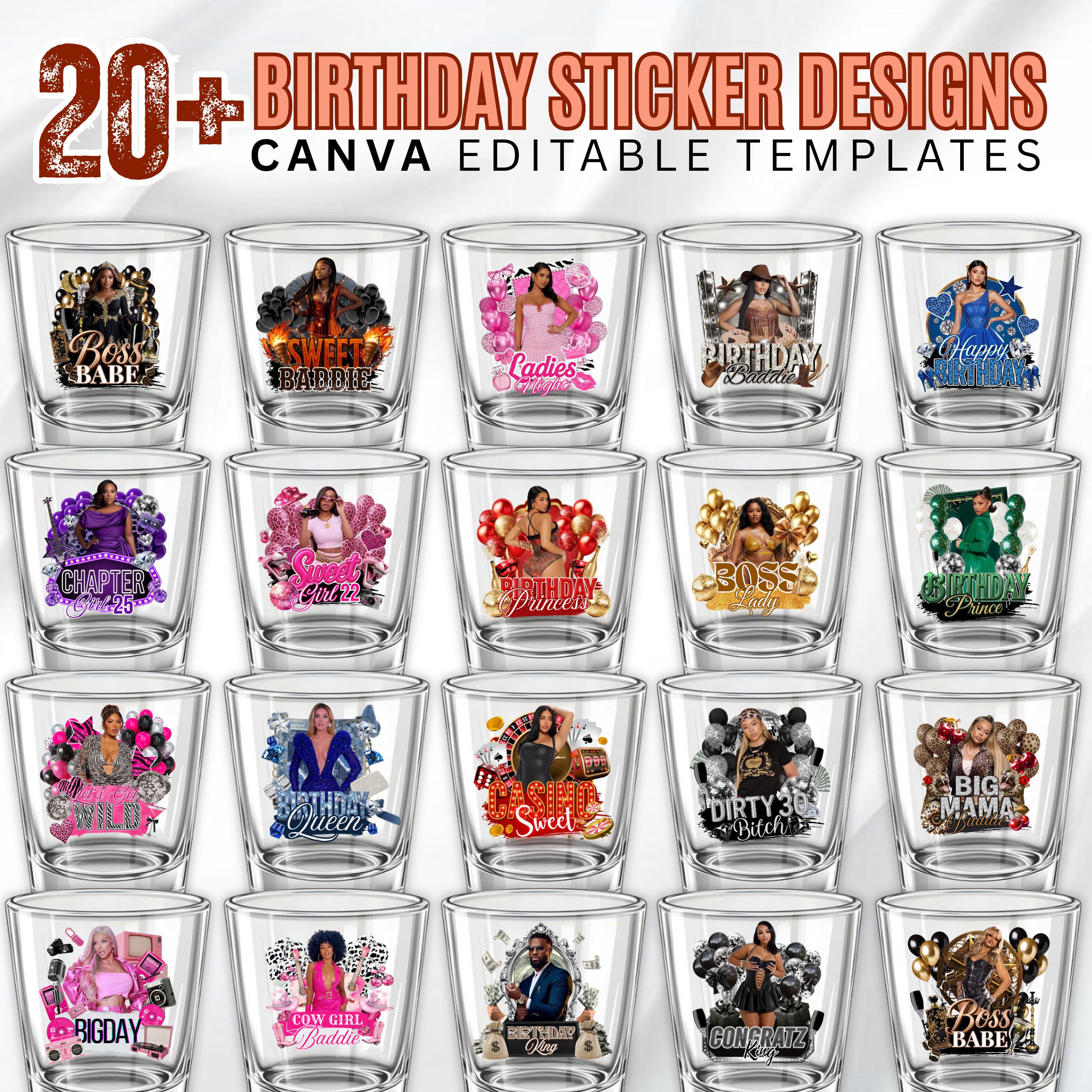 Birthday Design Template Bundle, 20+birthday Sticker, Styrofoam Cup ...