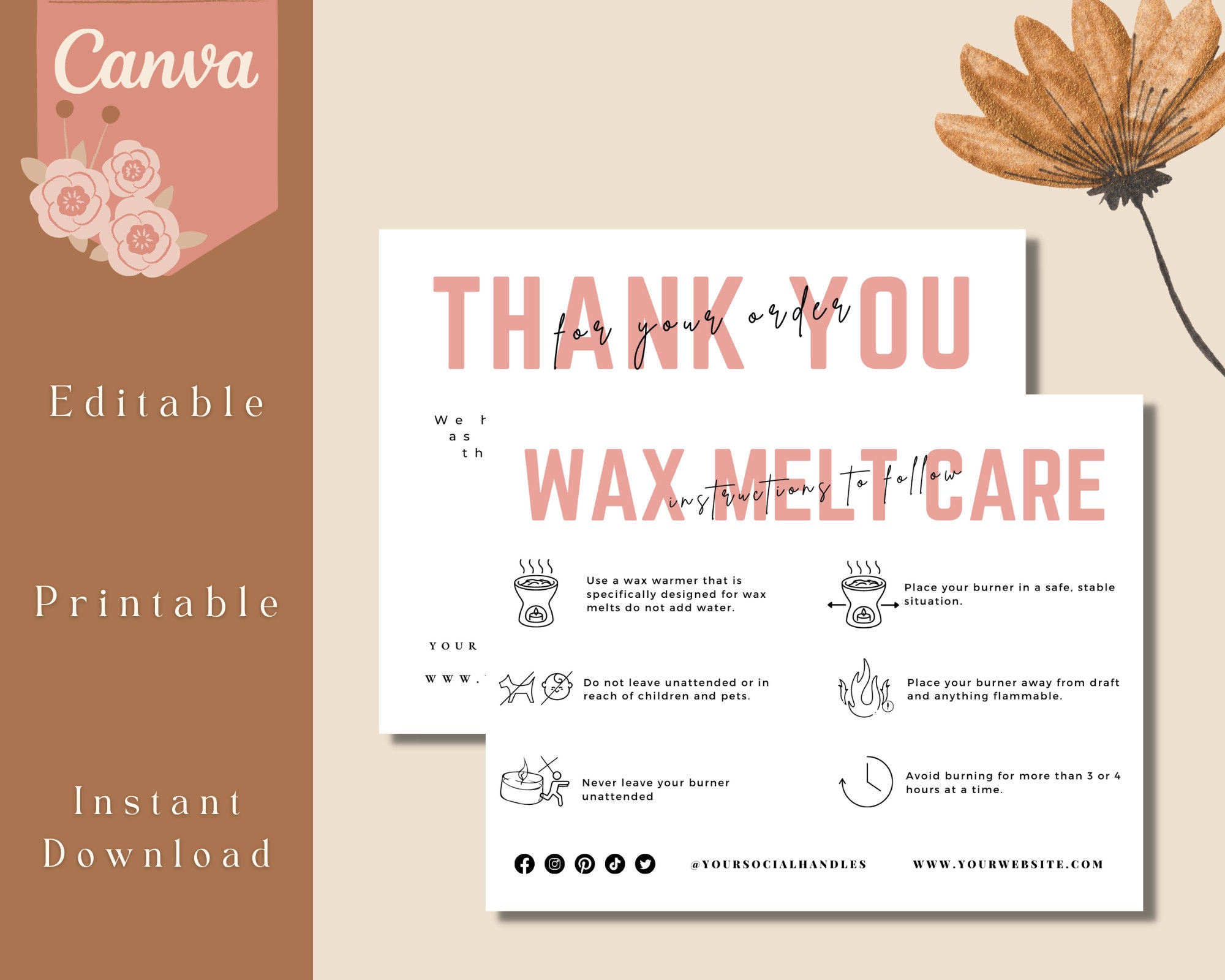 Wax Melts Care Card Editable Template Printable Wax Melts | Etsy