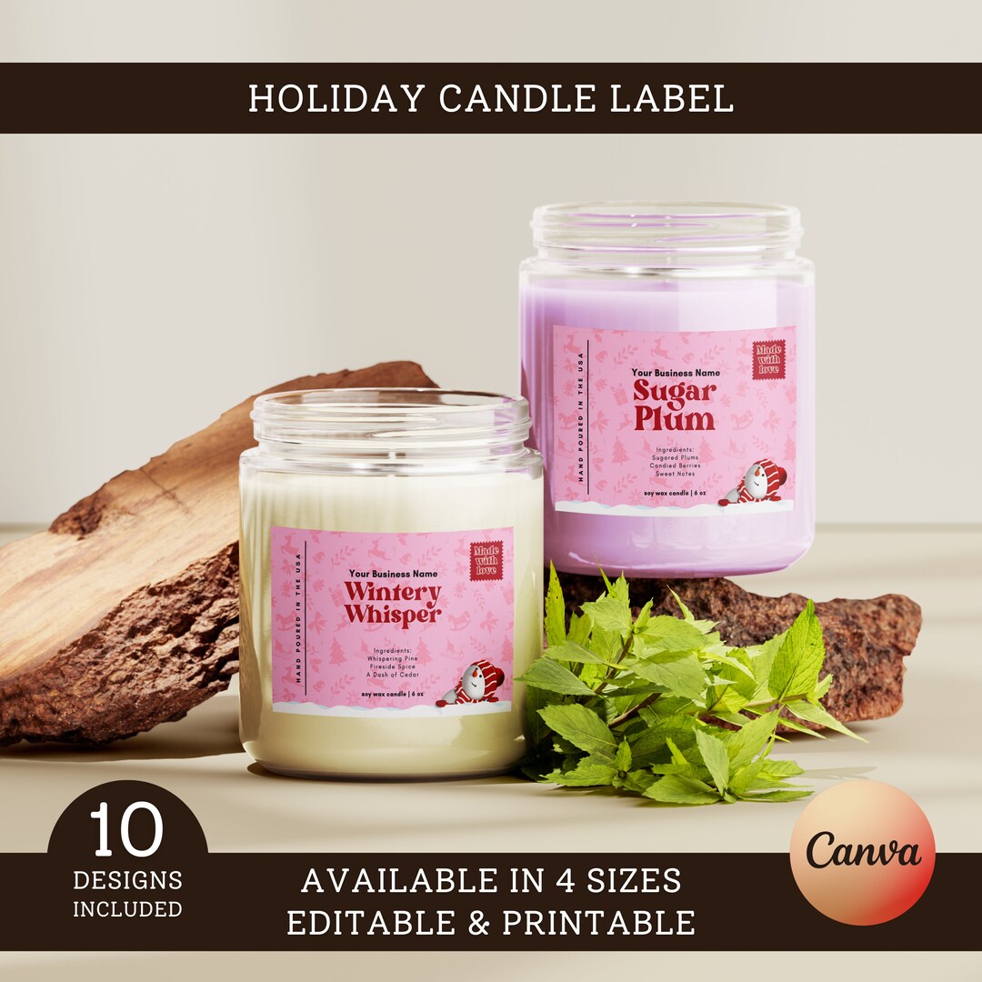 Christmas Candle Label Template, Holidays Candle Label, Winter Candle ...