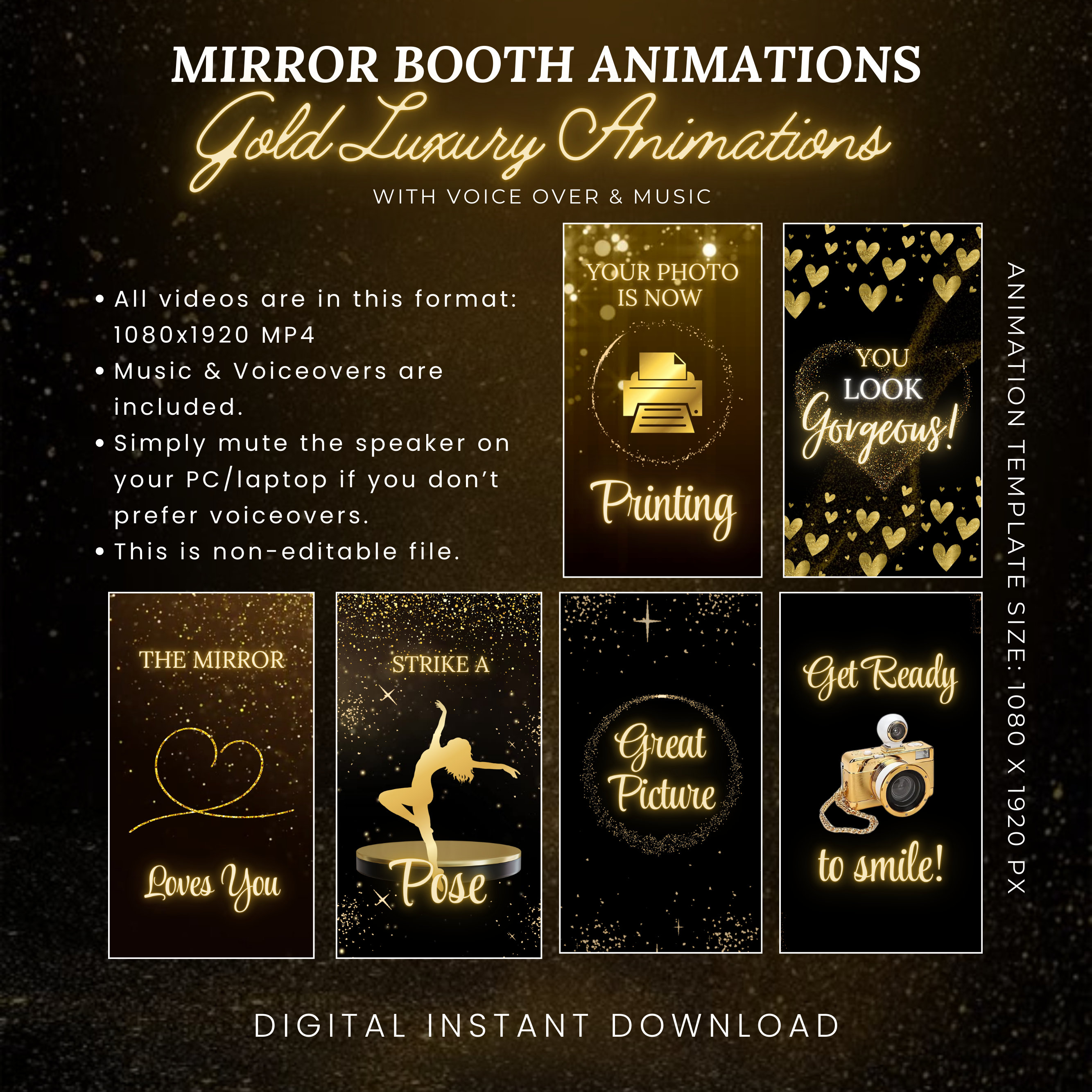 Mirror Booth Animations, Black & Gold Animations, Touch to Start ...