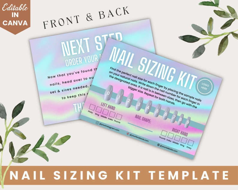 Press on Nails Sizing Kit Chart Instructions Card Nail Size - Etsy