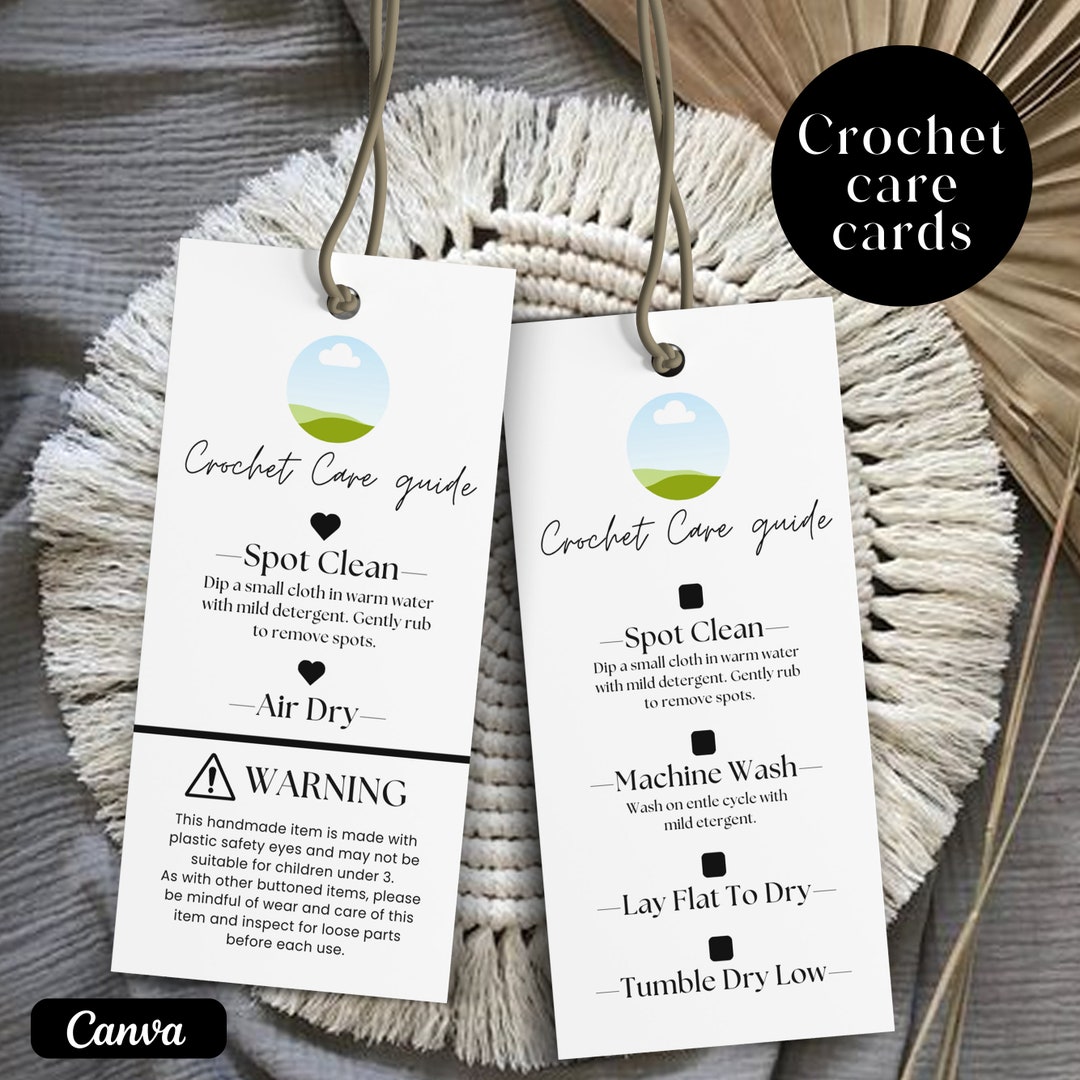 Printable Crochet Care Card Canva Template, Washing Instructions Care ...