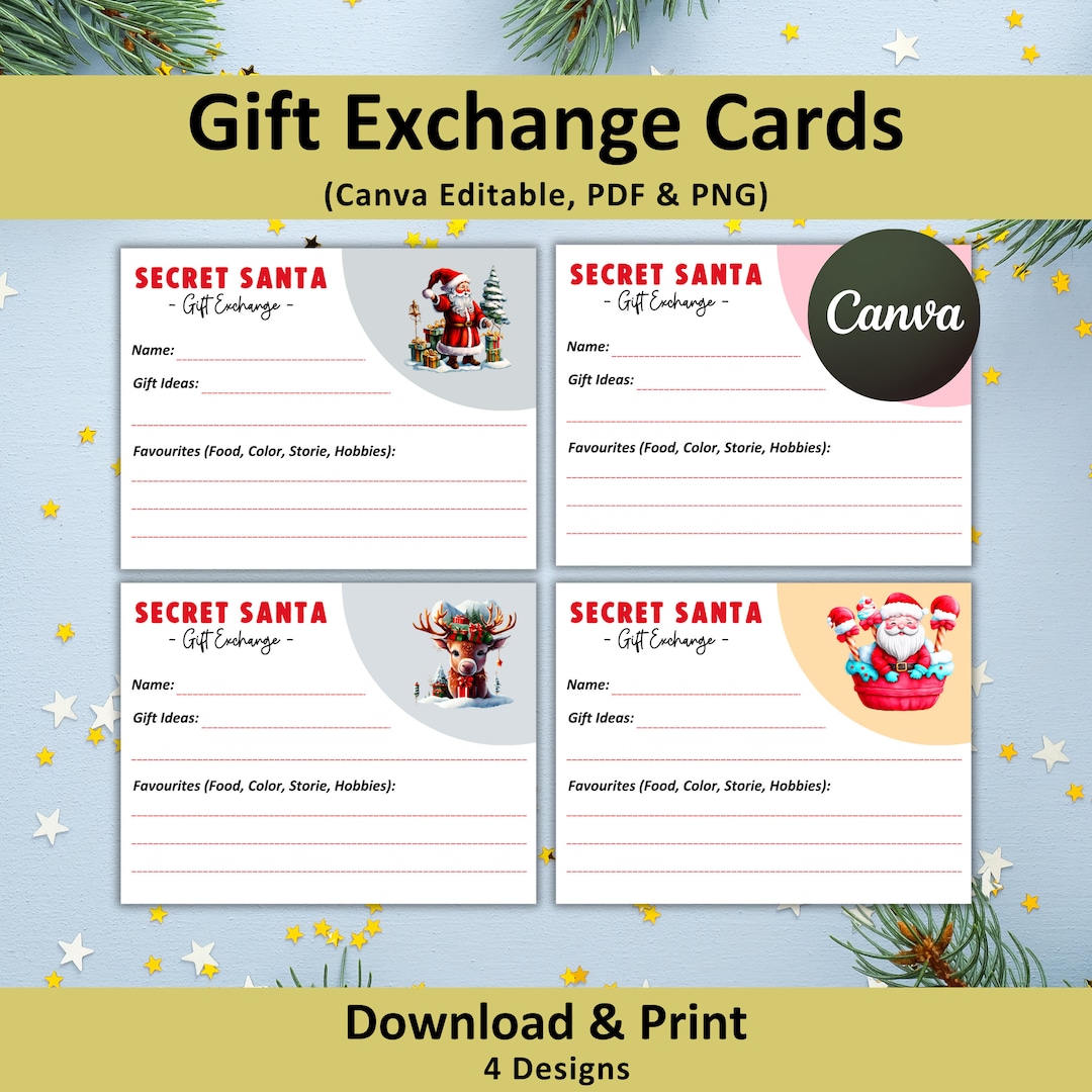 Secret Santa Gift Exchange Cards, Printable Christmas Game, Gift ...