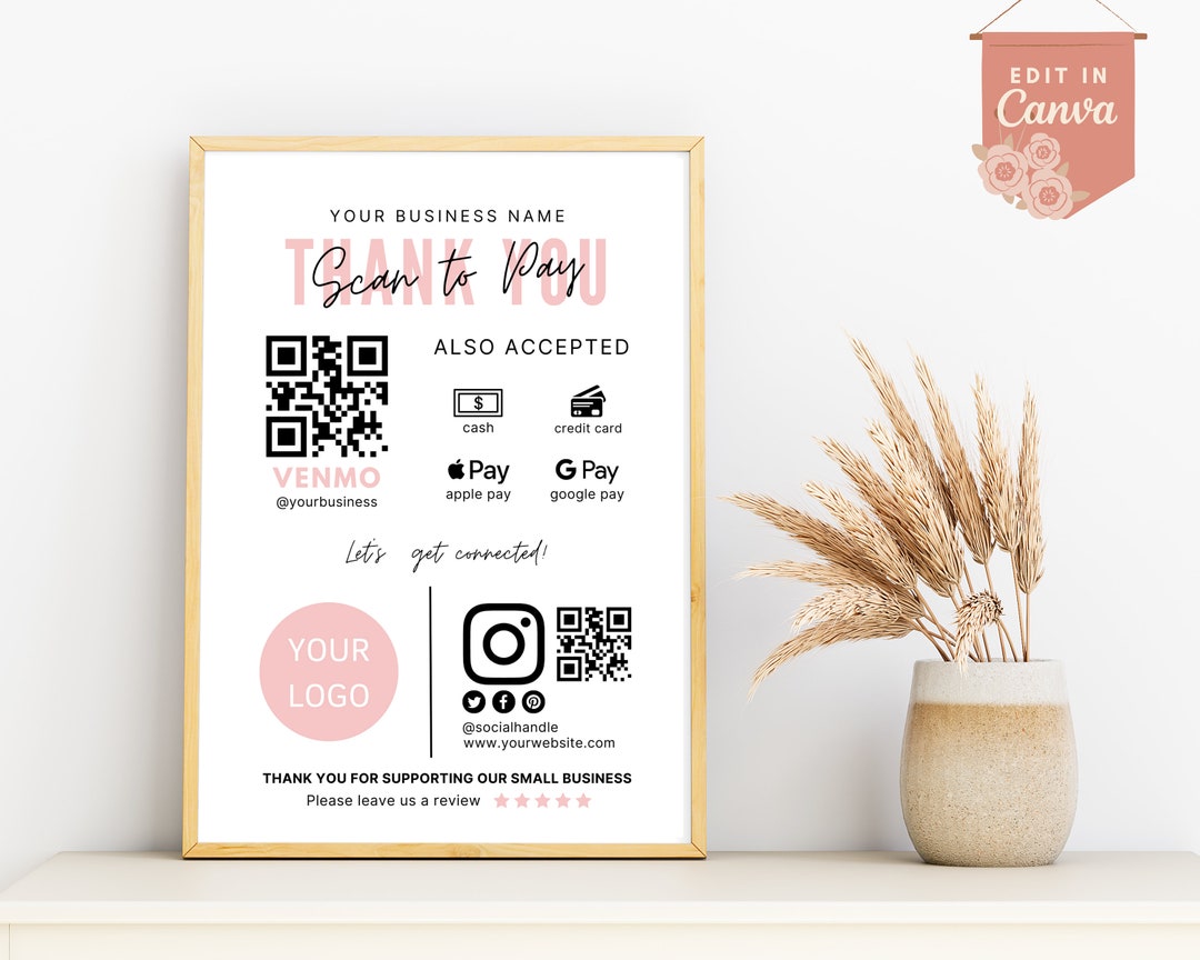 Editable QR Code Sign, Printable Payment Sign, Scan to Pay Template ...