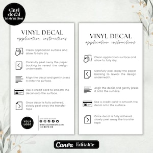 Vinyl Decal Instructions Cards Canva Editable Template,care Card Decal ...