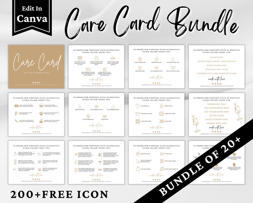 Printable Care Card Bundle: Washing Instructions and Thank You Notes ...