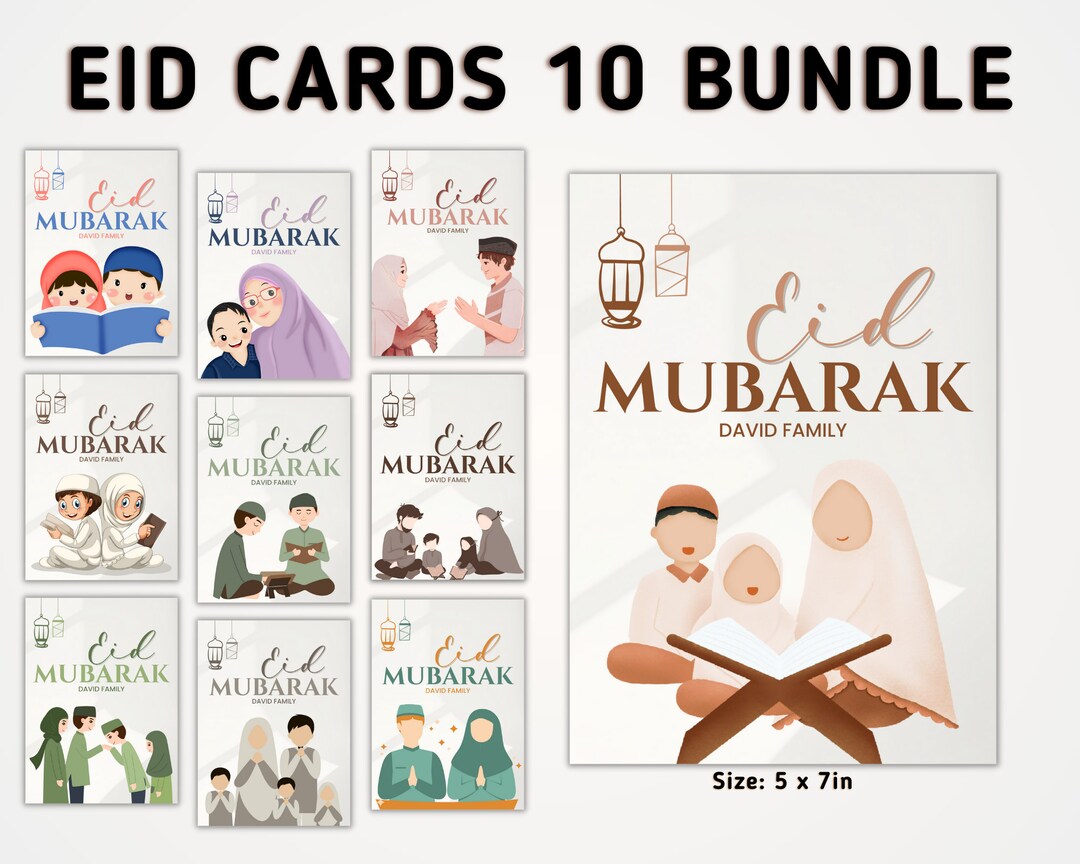 Eid Cards Assorted Pack of 10 | Eid Mubarak Cards Bundle | Greeting ...
