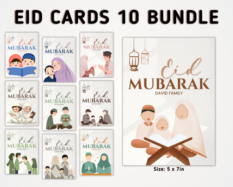 Eid Cards Assorted Pack of 10 Eid Mubarak Cards Bundle - Etsy