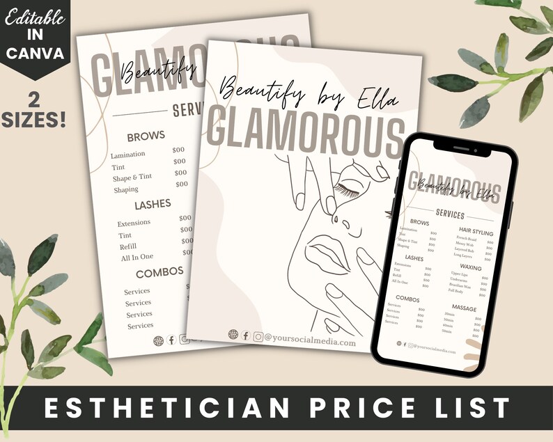 Esthetician Price List Salon Price List Spa Price List - Etsy