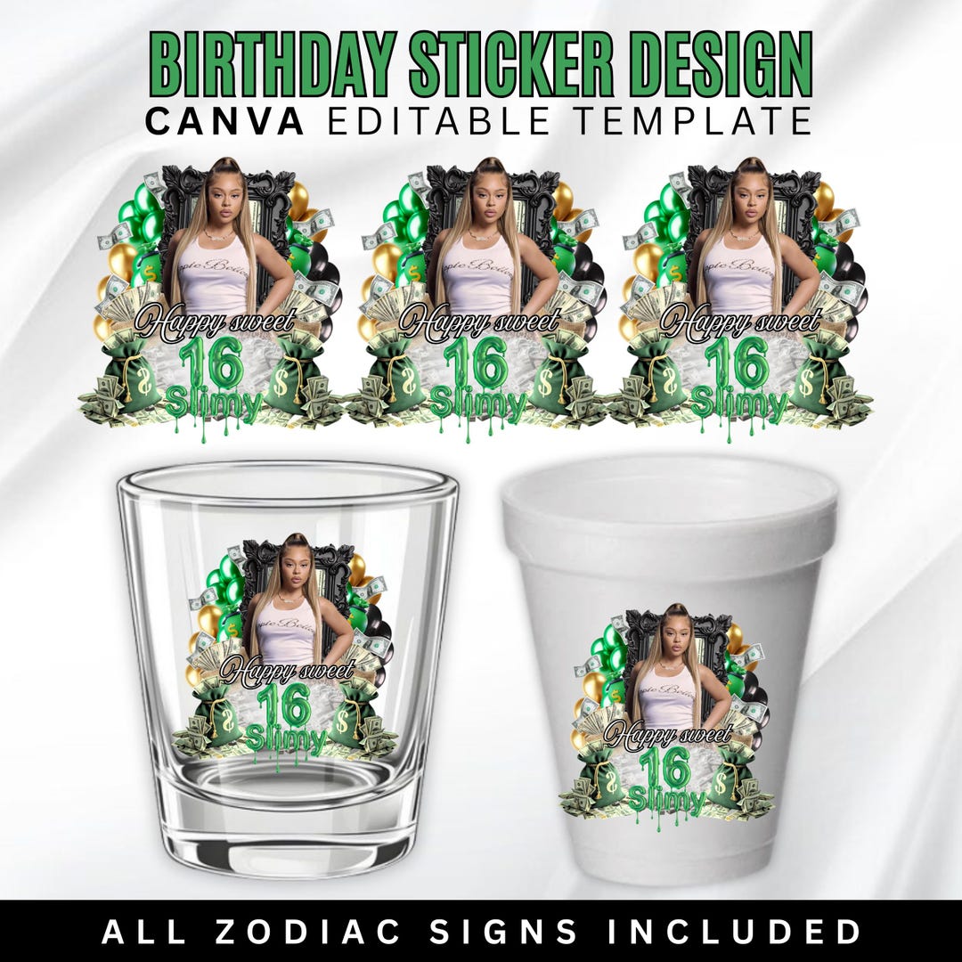 Happy Sweet 16th Green Birthday Sticker, Styrofoam Cup Sticker, Shot ...