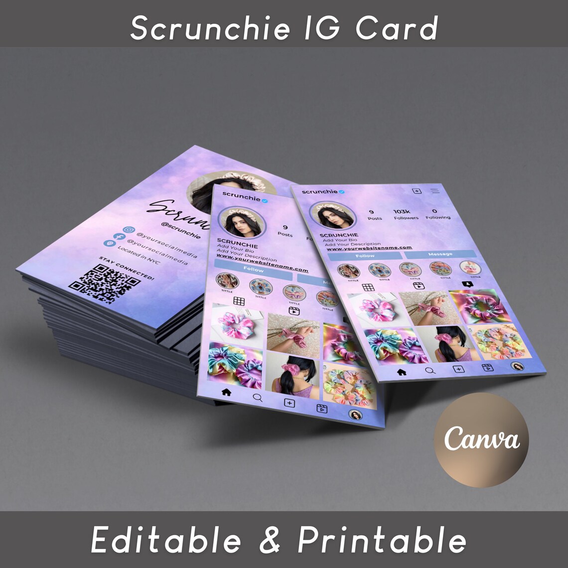 Scrunchie Business Card Template: Instagram QR Code (canva) - Etsy