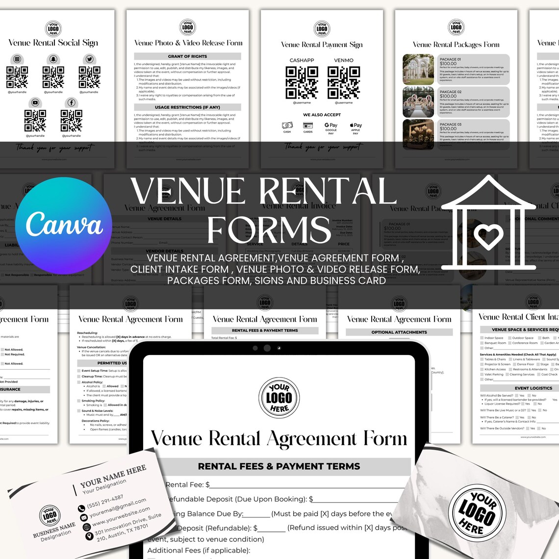 Event Venue Rental Service Contract, Venue Rental Forms Bundle, Wedding ...