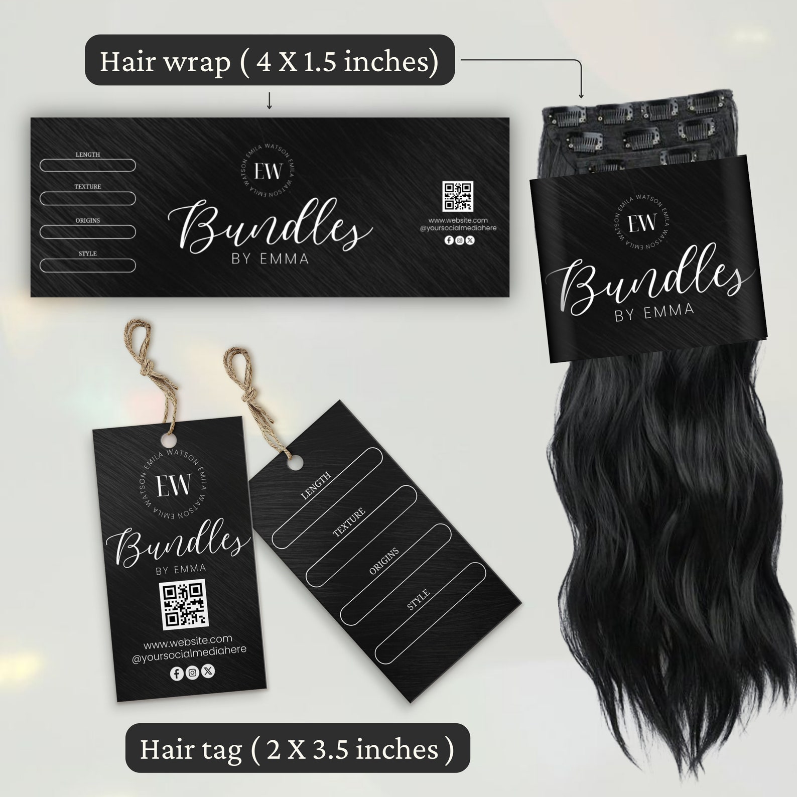 Editable Hair Tag Template Bundle, DIY Hair Bundle Tag Template, Hair ...