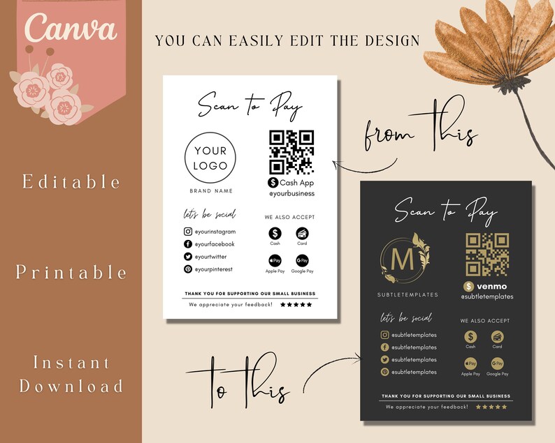 Printable Scan to Pay Template Editable Scan to Pay Sign - Etsy