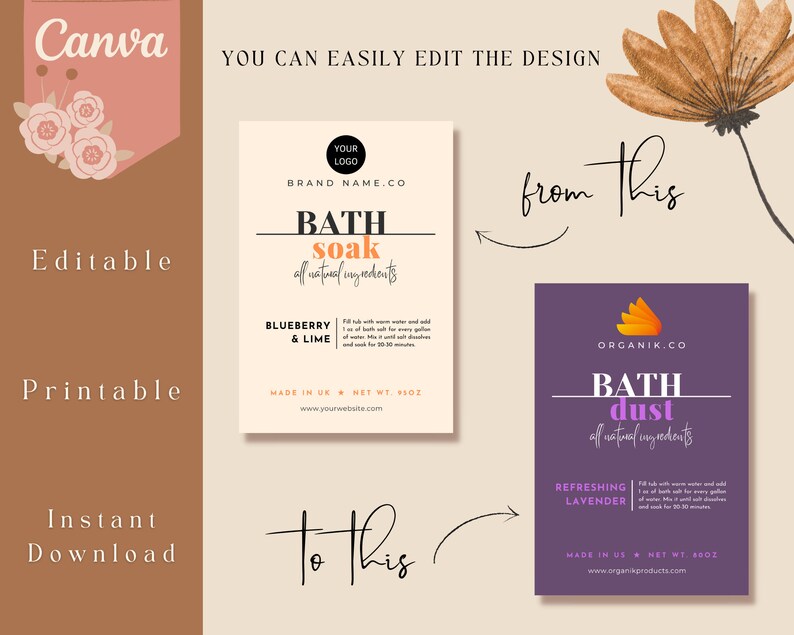Modern Pouch Label Template: Tea, Coffee, Bath Salts (editable in Canva ...