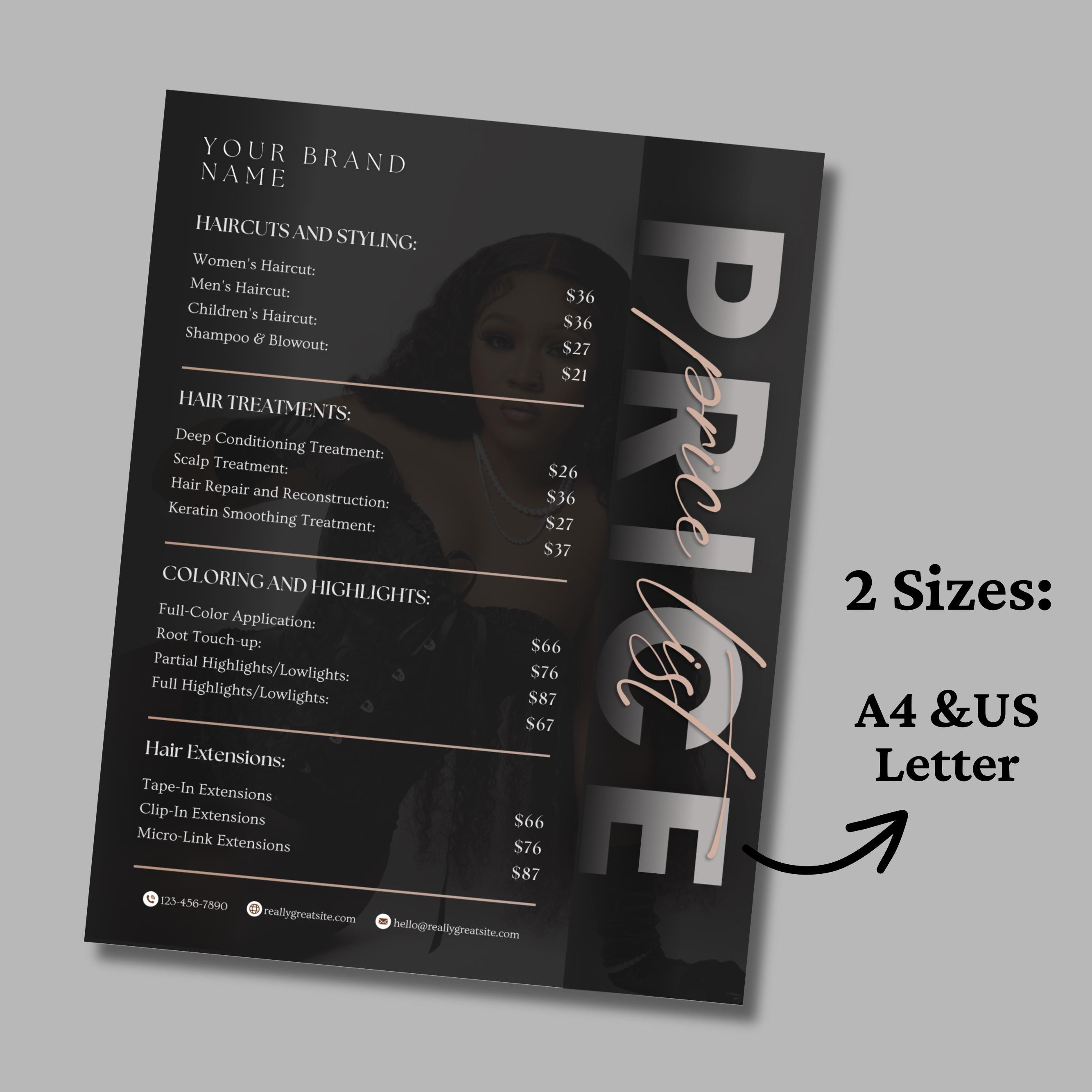 Hair Price List Flyer Template, Salon Pricing Guide, Hair Price List ...