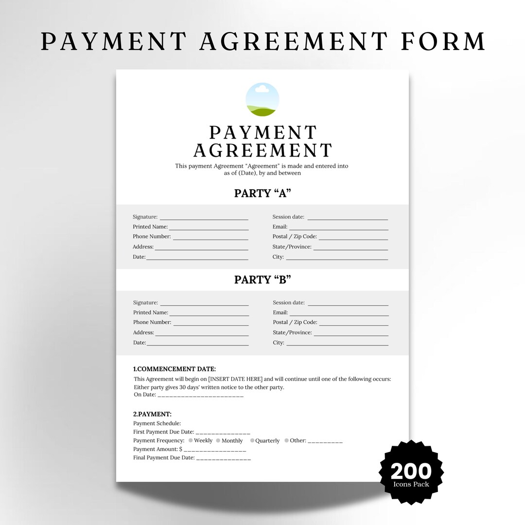 Payment Agreement Template, Contract Template, Payment Contract ...