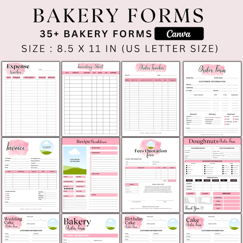 Printable Bakery Business Forms: Cake, Cookie Order Templates (canva ...