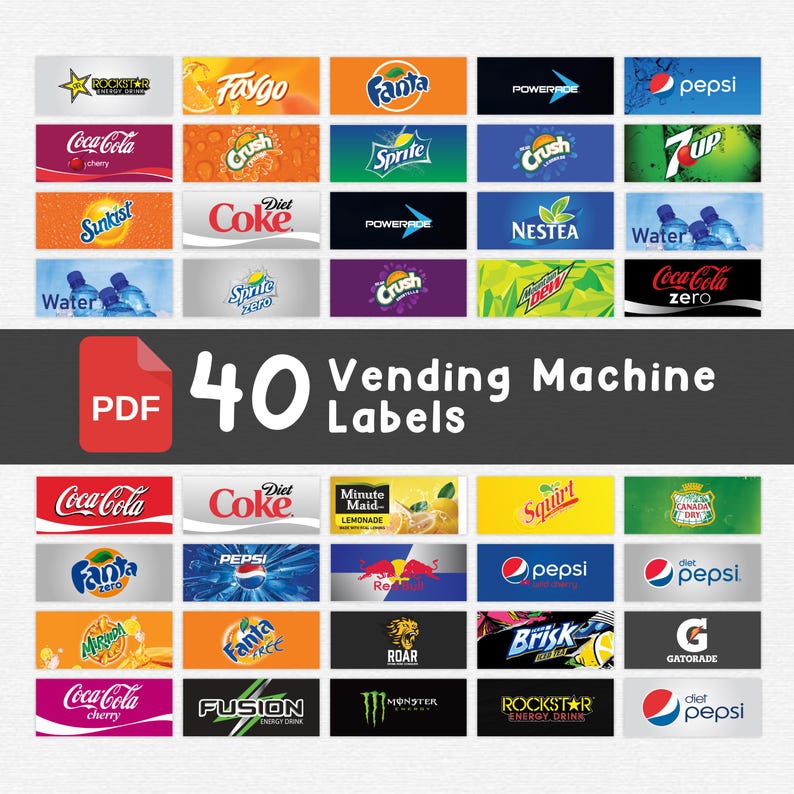 40 Vending Machine Labels, High Quality Labels, Sparkling Water and ...