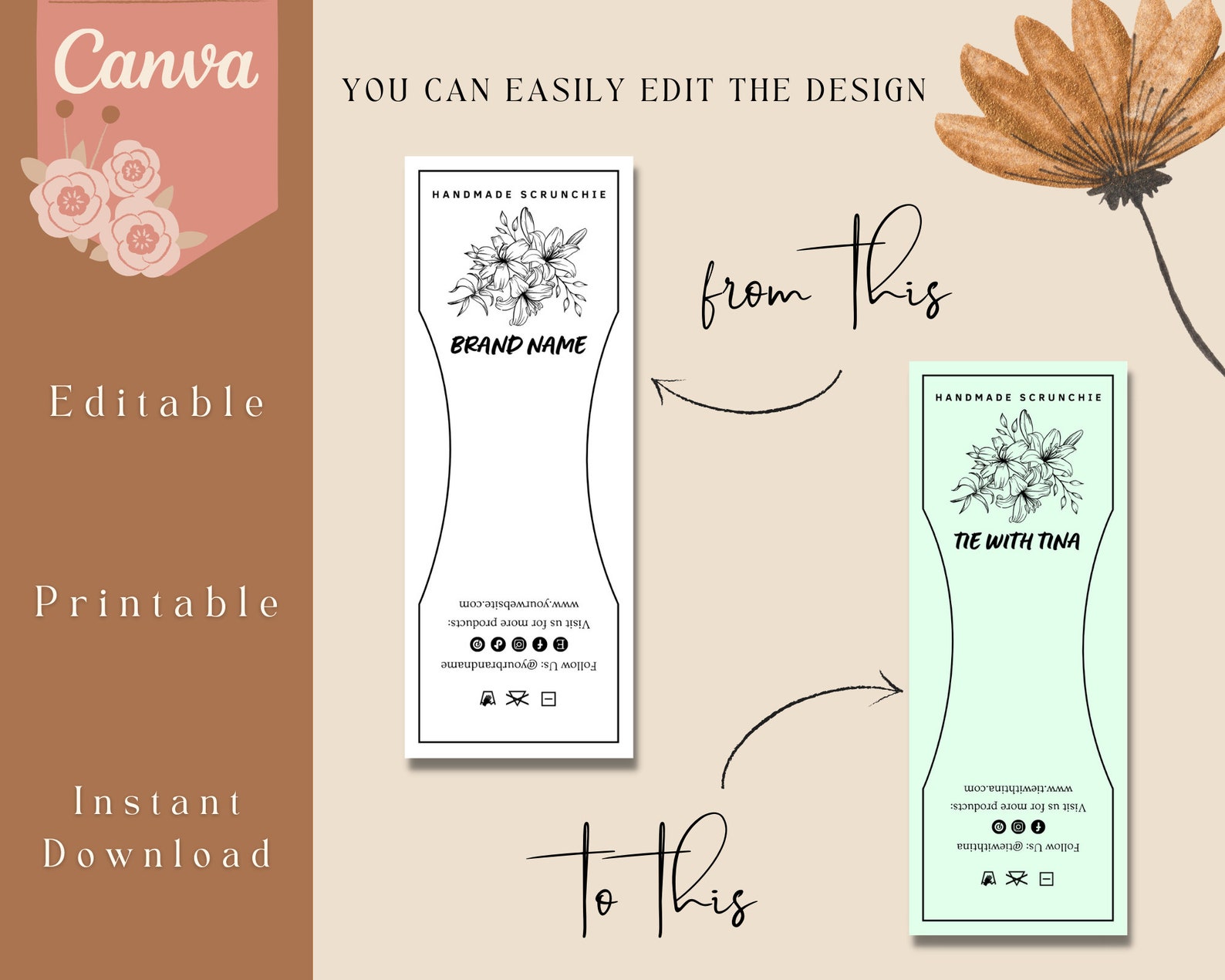 Printable Scrunchie Hang Tags Editable Scrunchie Tag - Etsy Canada