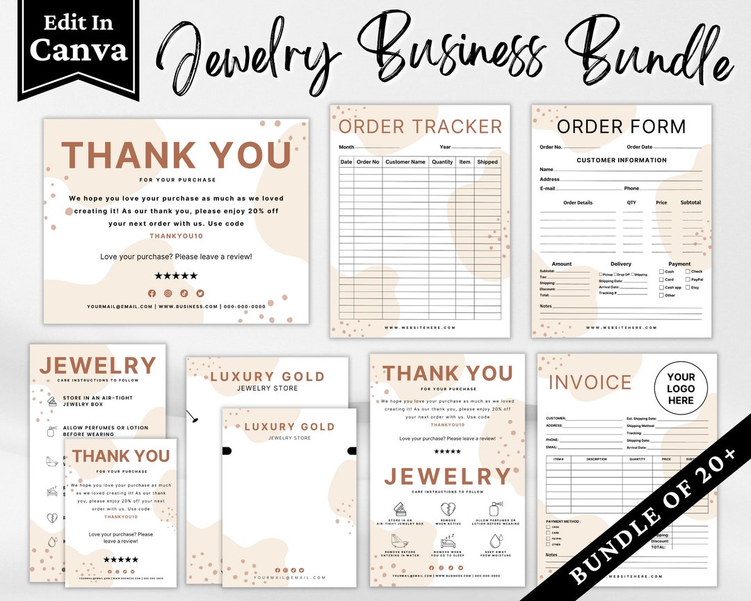 Jewelry Business Bundle, Editable Jewelry Care Instructions, Necklace ...