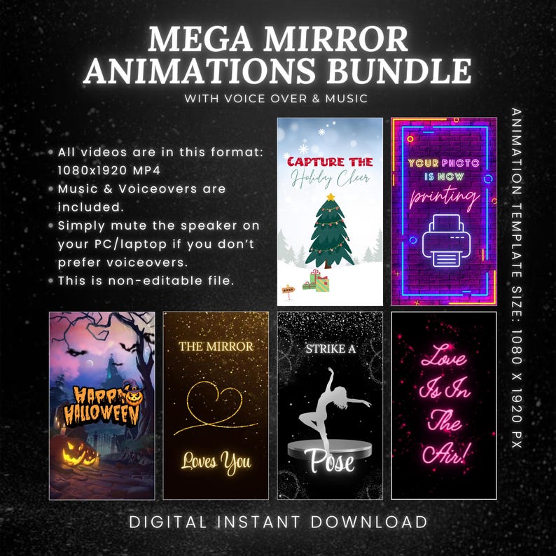 Mirror Booth Animations Mega Bundle, Mirror Photobooth Overlay Neon ...