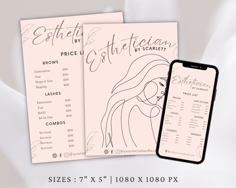 Esthetician Price List Template Spa Services Beauty Price - Etsy Australia