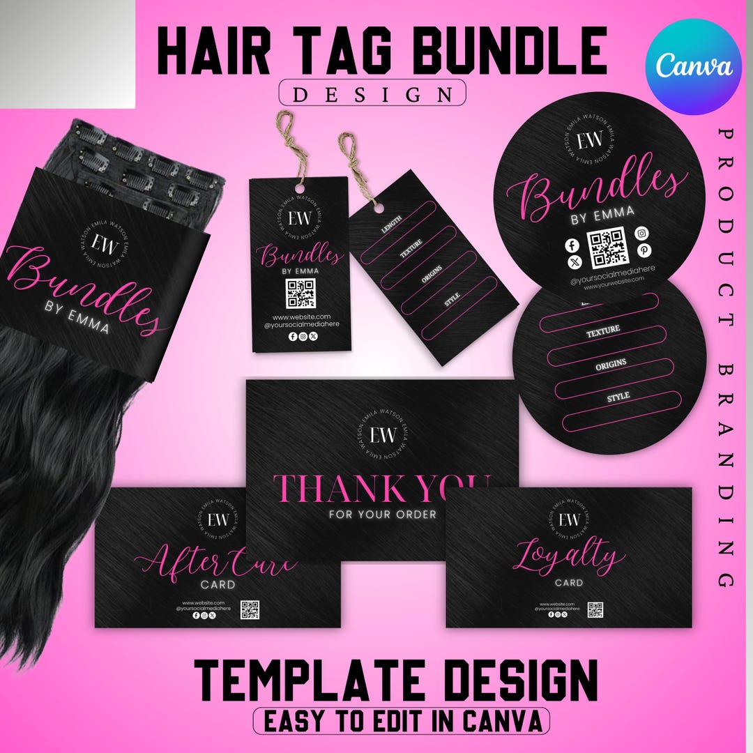 Editable Hair Tag Template Bundle, DIY Hair Bundle Tag Template, Hair ...