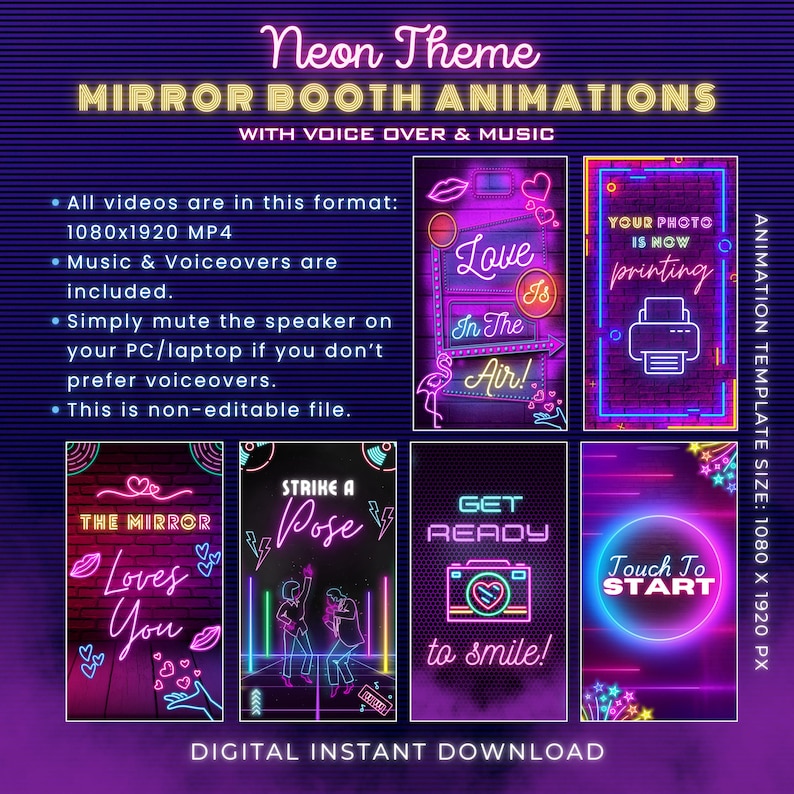 Mirror Booth Animations, Neon Purple Animations, Touch to Start ...
