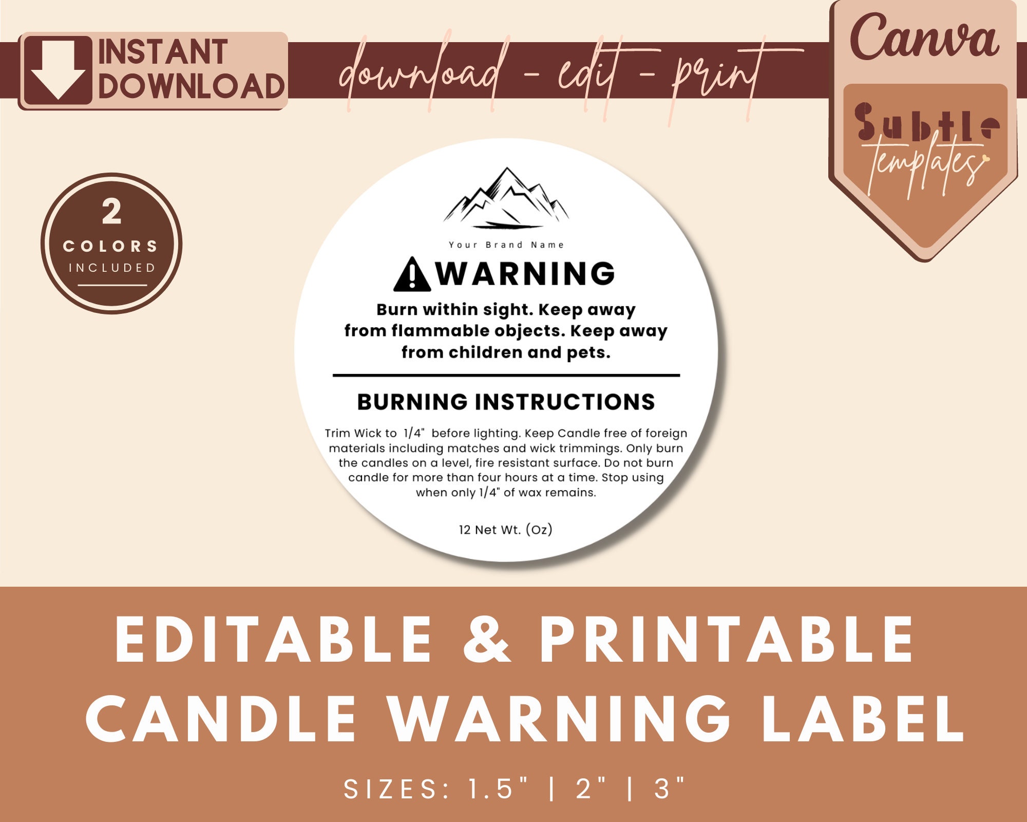 Candle Warning Label Template Printable Candle Warning | Etsy
