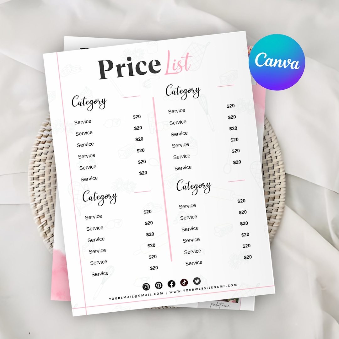 Bakery Pricelist Template, Bakery Menu Template,cake Price List ...