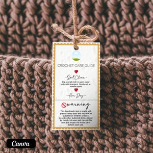 Printable Crochet Care Card Canva Template, Washing Instructions Care ...