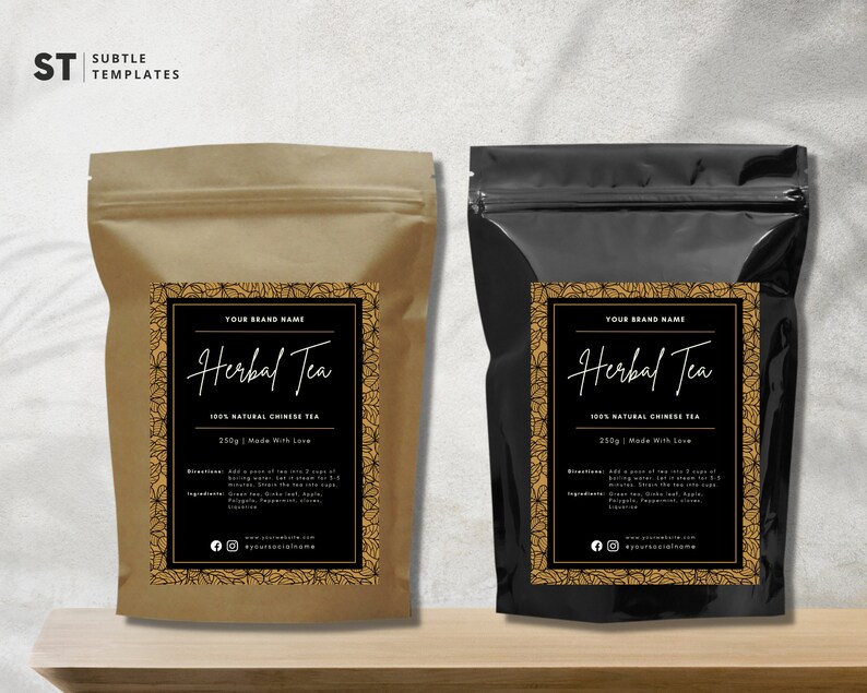 Editable Pouch Label Template Modern Tea Pouch Label Minimal | Etsy