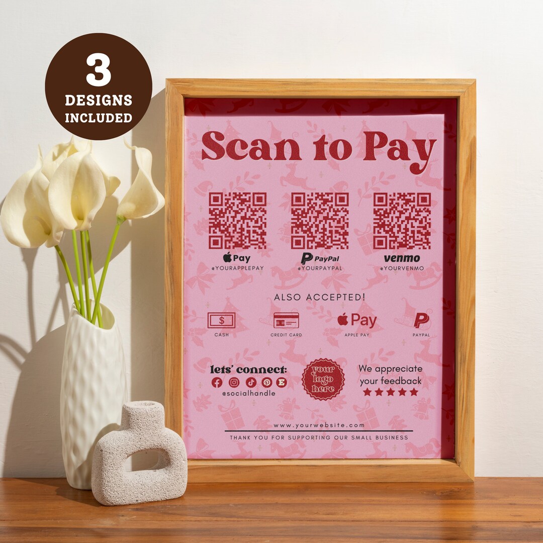 Holiday Scan to Pay, Christmas QR Code Sign, Website, Reviews, Book ...