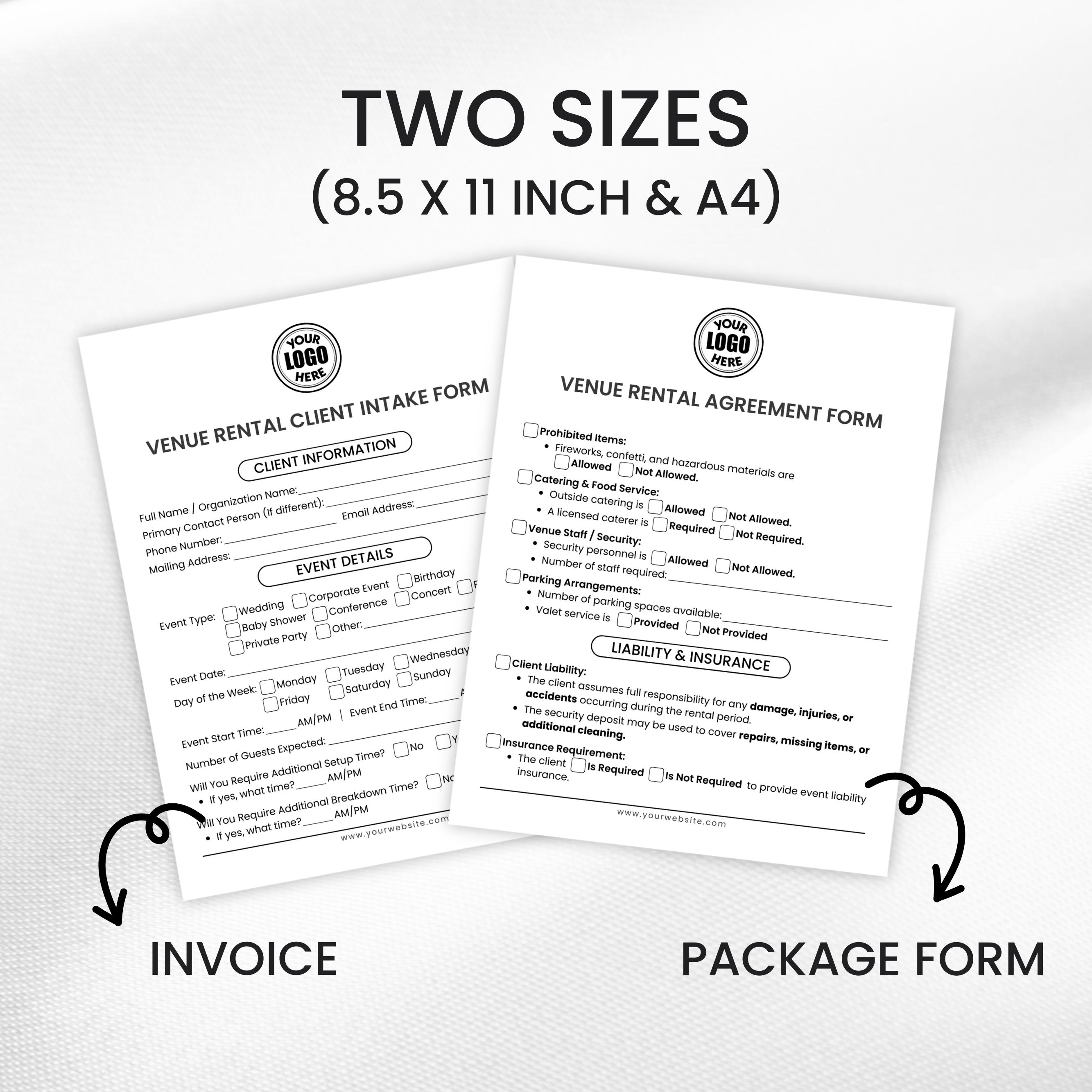 Event Venue Rental Service Contract, Venue Rental Forms Bundle, Wedding ...