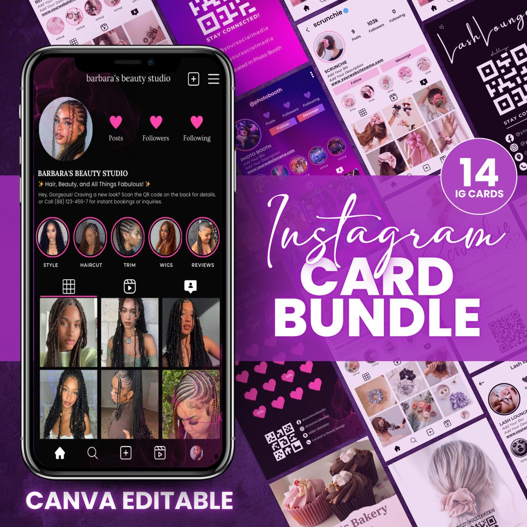 Instagram Cards Bundle, Business Card Bundle,hair,scrunchie, Lash,360 ...